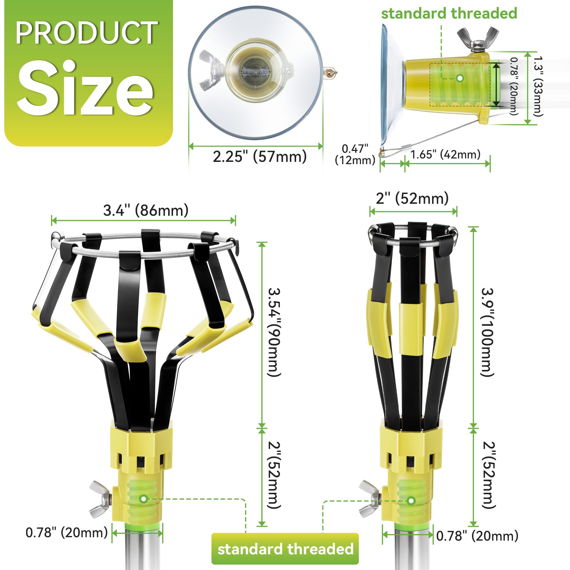 Dreyoo 3 Piece Set Light Bulb Changer, Standard Incandescent Bulb, Floodlight Bulb Changer and Suction Cup Light Bulb Changer Compatible with Standard Threaded Extension Pole (Pole Not Included)