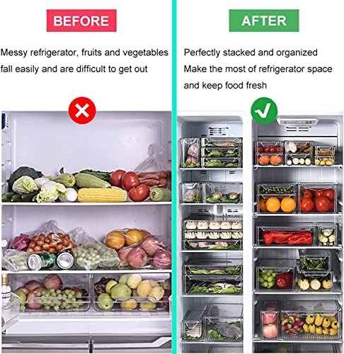 Ellennice 7 Pack Fridge Organizers-Stackable Refrigerator Organizer,Clear Plastic Storage Bins, BPA-Free Fridge Organizers and Storage Clear for Food, Drinks, Fruits, Vegetable Storage