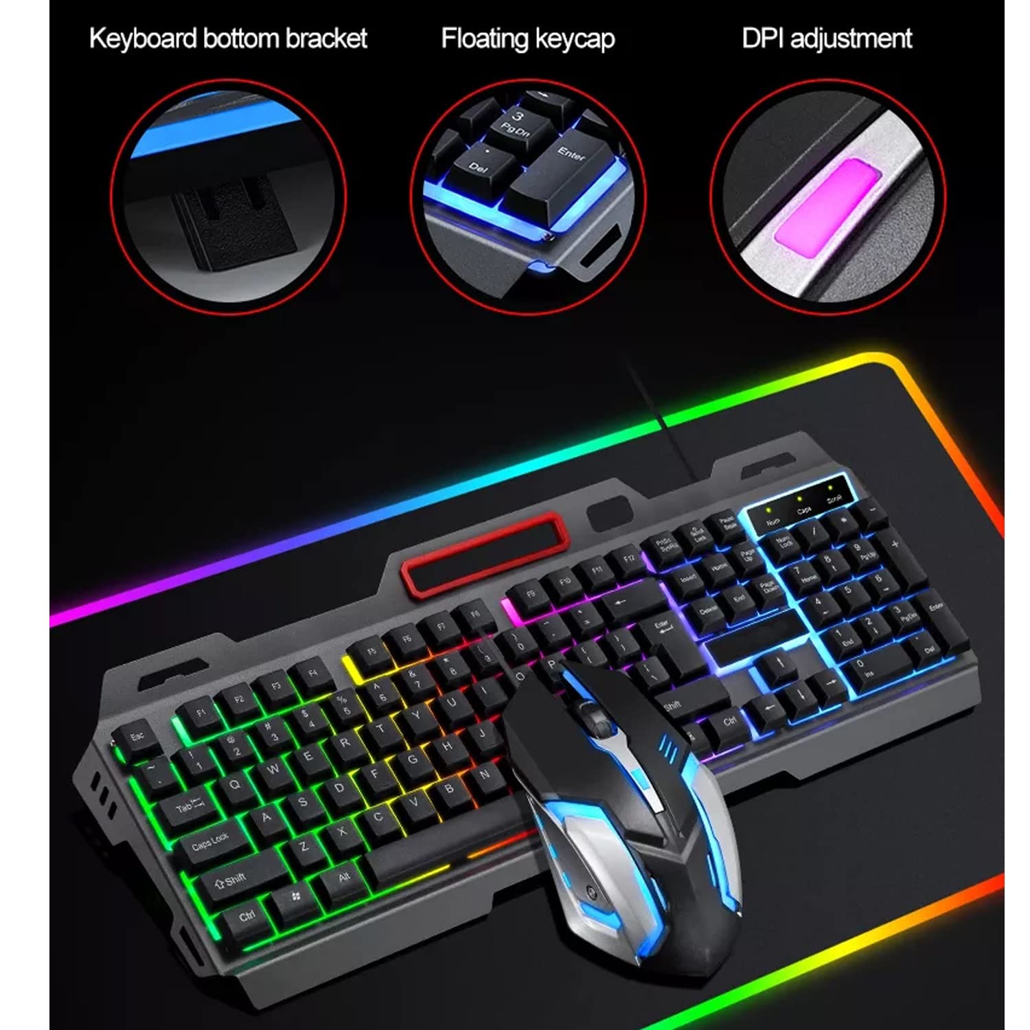 EXHNLE Gaming Keyboard and Mouse Combo, LED Rainbow Backlit Keyboard with 104 Key Computer PC Gaming Keyboard, Full-Sized Keyboard Mouse Combo
