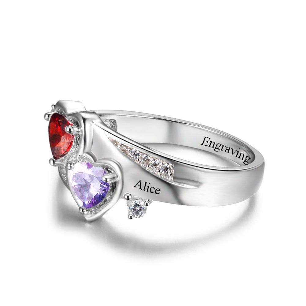 GLAMCARAT Personalized mothers ring with 2 birthstones family jewelry gift for her promise ring customized name engraved ring (7)