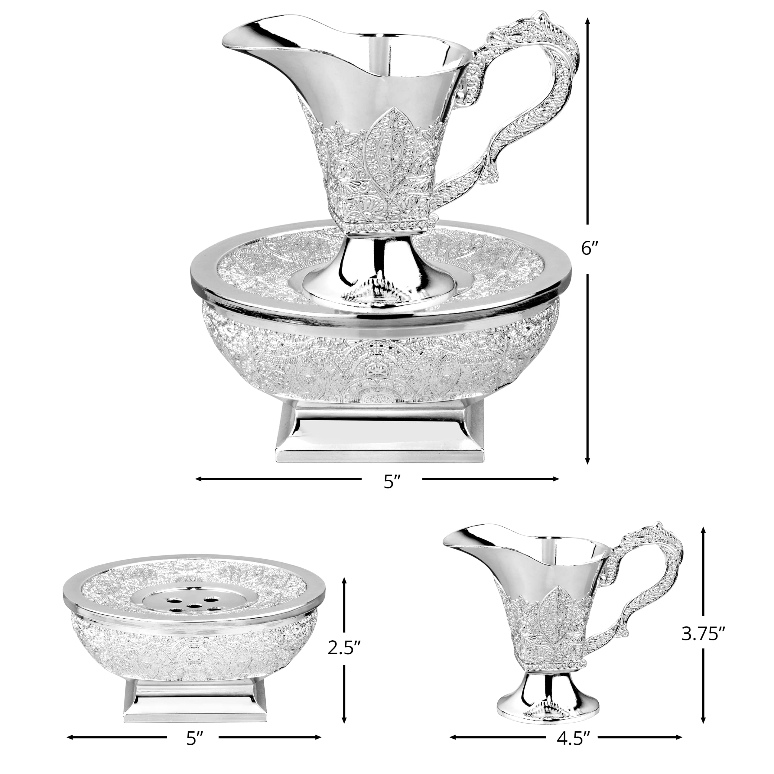 BOKER-TOV SHALOM Mayim Achronim Set - Silver Plated Judaica Washing Cup and Bowl Set (Filigree Design)