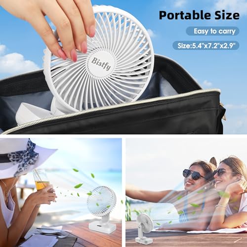 Bistfy Desk Fan 5.5'' Small Fan Ultra-Silent, 120° Oscillating, 90° Adjustable Head Tilt, with Digital Display 4 Speed Portable USB Rechargeable Table Fan Ideal for Home, Bedroom, Office (White)