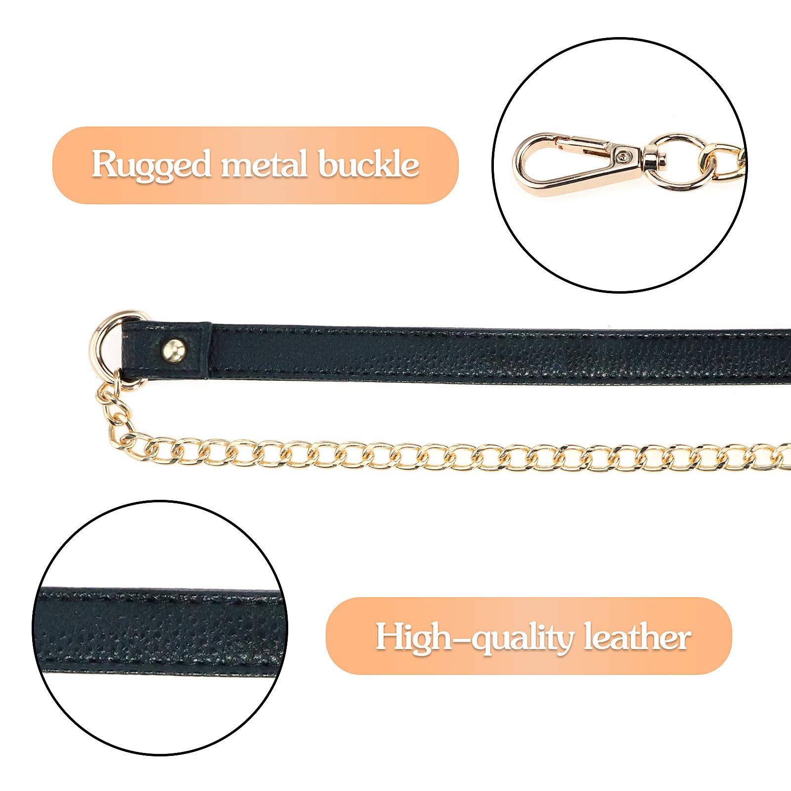 Glamorstar Purse Chain Strap Leather Crossbody Metal Replacement Straps for Shoulder Handbag Clutch Bags Satchels Gold Black 100cm/39in