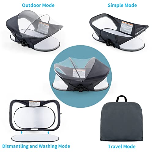 Sporary Travel Bassinet Portable Bassinet,Portable Travel Crib Infant Travel Bed with Mosquito Net and Canopy,Lightweight and Foldable