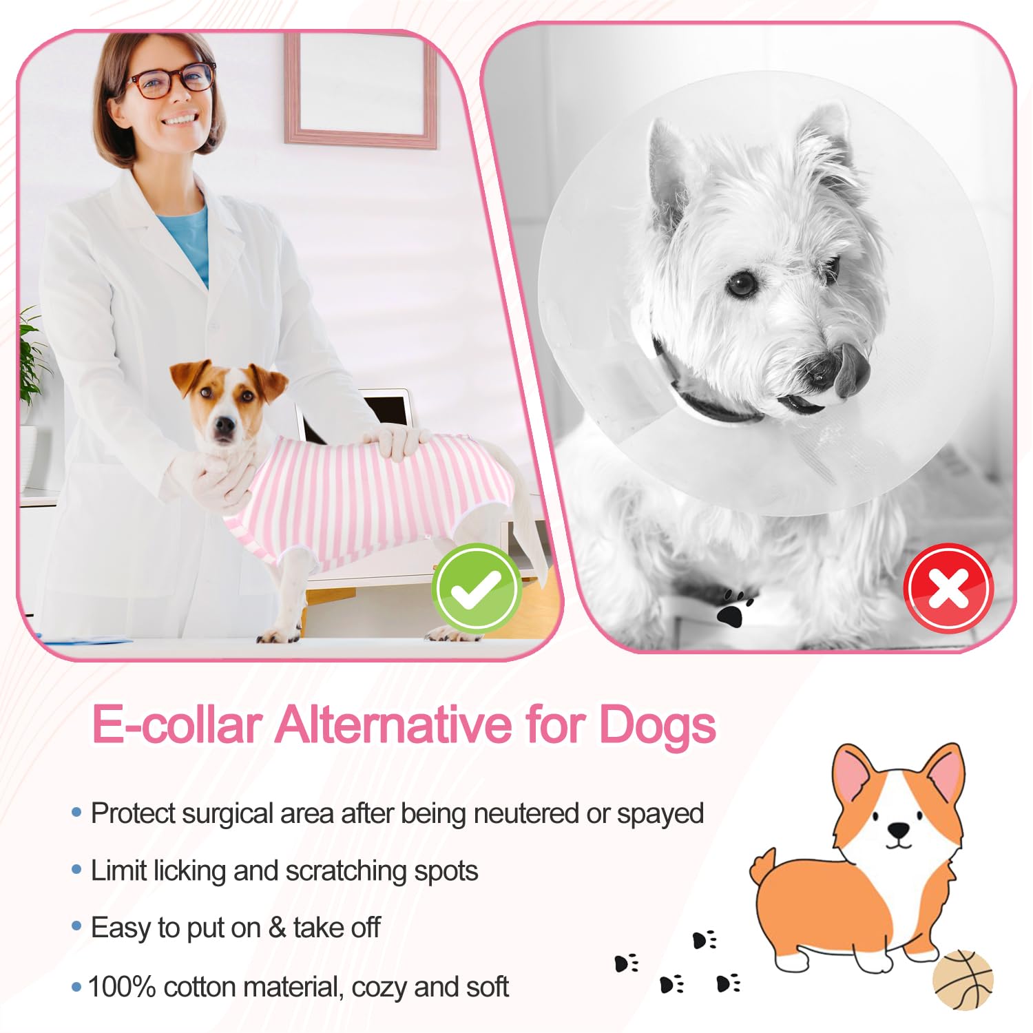 Parderry 2 Packs Dog Recovery Suit for Surgery Dog Onesie Surgical Clothes Bodysuit for Male and Female Substitute E-Collar& Cone