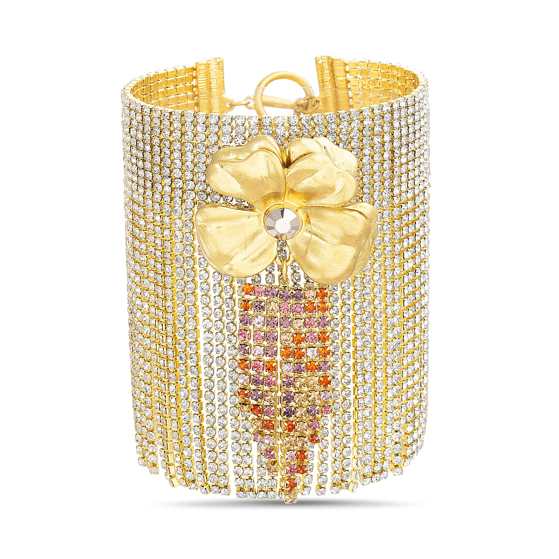Badgley Mischka Yellow Flower Toggle Rhinestone Chain Fringe Bracelet for Women
