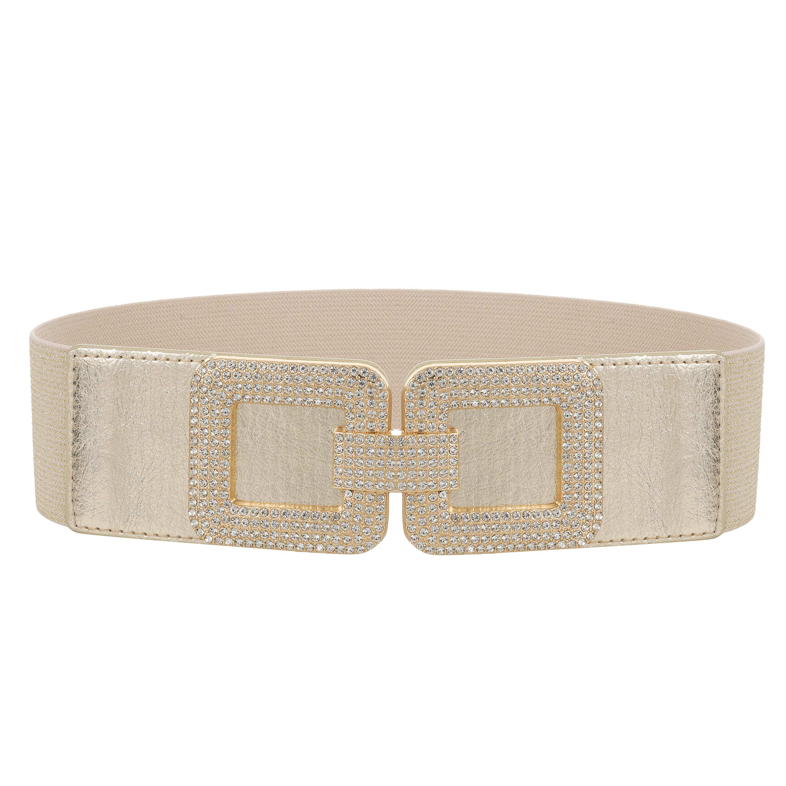 BSLLNEK Women's Elastic Vintage Belt Stretchy Retro Wide Waist Cinch Belt for Women (Gold+Gold Buckle, Suit For Waist Size 27"-35")