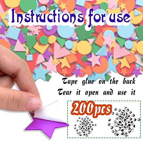Gushu 1500Pcs Foam Stickers Foam Shapes Stickers for Kids Self Adhesive DIY Craft Supplies Mini Assorted Geometric Shape Preschool Stickers with Self-Adhesive Wiggle Googly Eyes