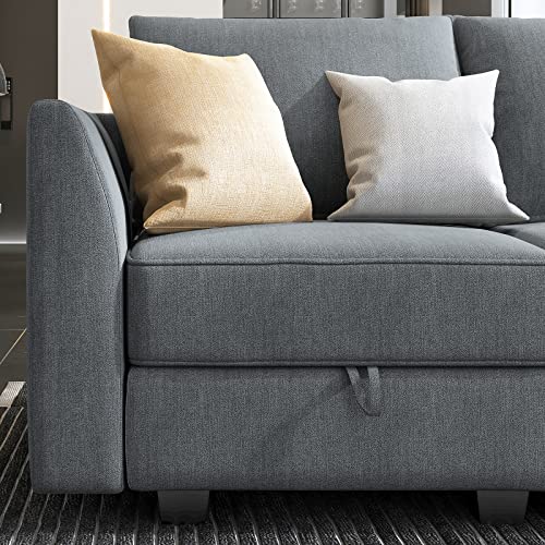 HONBAY Modern Modular Sectional Sofa Sleeper Couch Living Room U Shape Sofa Couch with Ottoman Set, Full Size Sectional Sofa Bed for Small Space, Bluish Grey