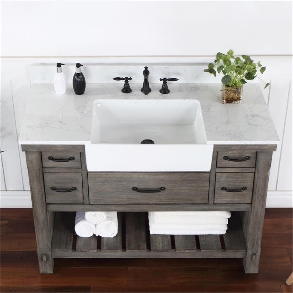 VINNOVA Villareal 48" Single Bath Vanity in Classical Gray with White Farmhouse Basin