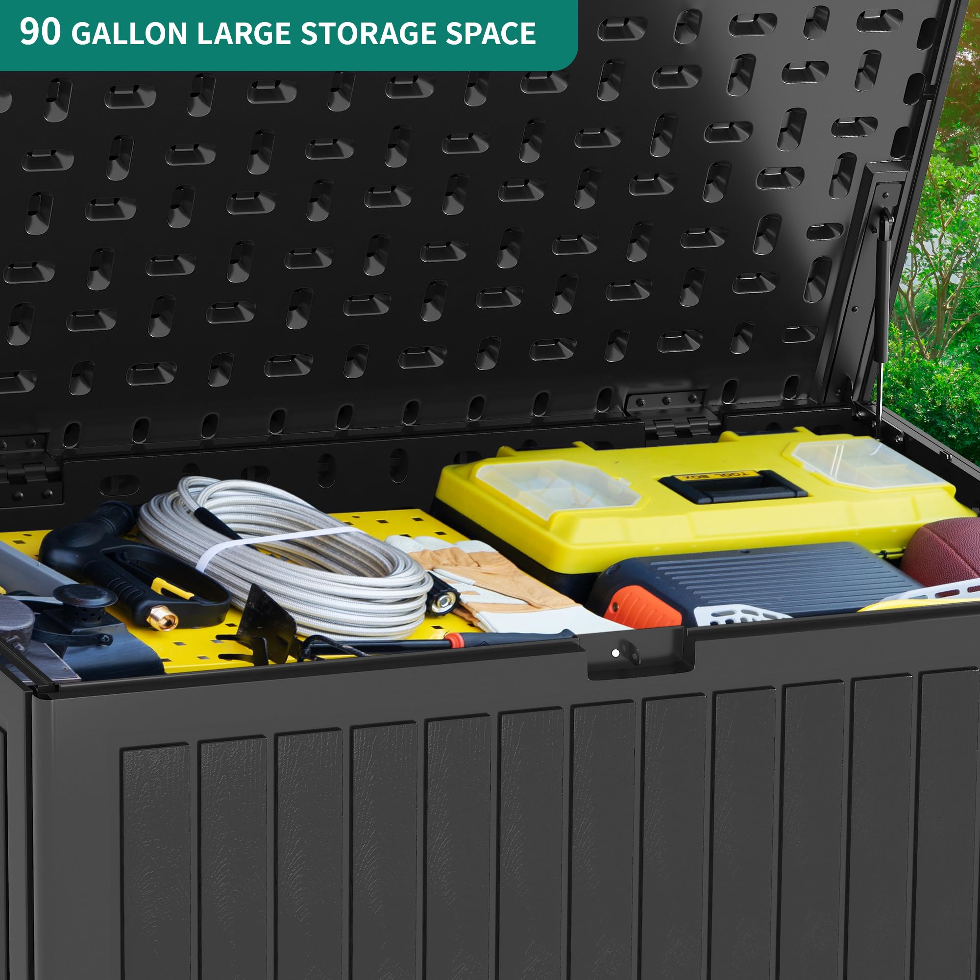 YITAHOME XXL 230 Gallon Large Deck Box,Outdoor Storage for Patio Furniture Cushions,Garden Tools with Flexible Divider,Waterproof,Lockable (Black&Brown)