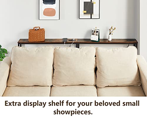 ELYKEN 2 Pack 5.9" Narrow Console Sofa Table with Power Outlets, 5.9" Dx39.4 Wx31.1 H Long Couch Table with Metal Frame and Charge Station with 6.5β Extension Cord, Rustic Brown