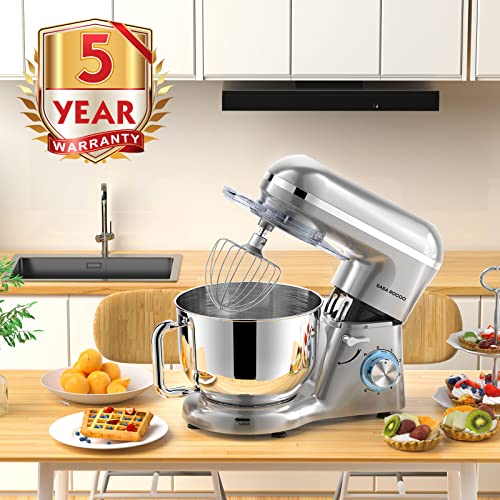 SASA ROCOO Stand Mixer 660W 6+P Speed Tilt-Head Electric Kitchen Mixer with 7.5 Qt Stainless Steel Bowl, Beater, Dough Hook, Whisk, Beater for Baking, Bagel, Cake, Pizza,Dishwasher Safe (silver)