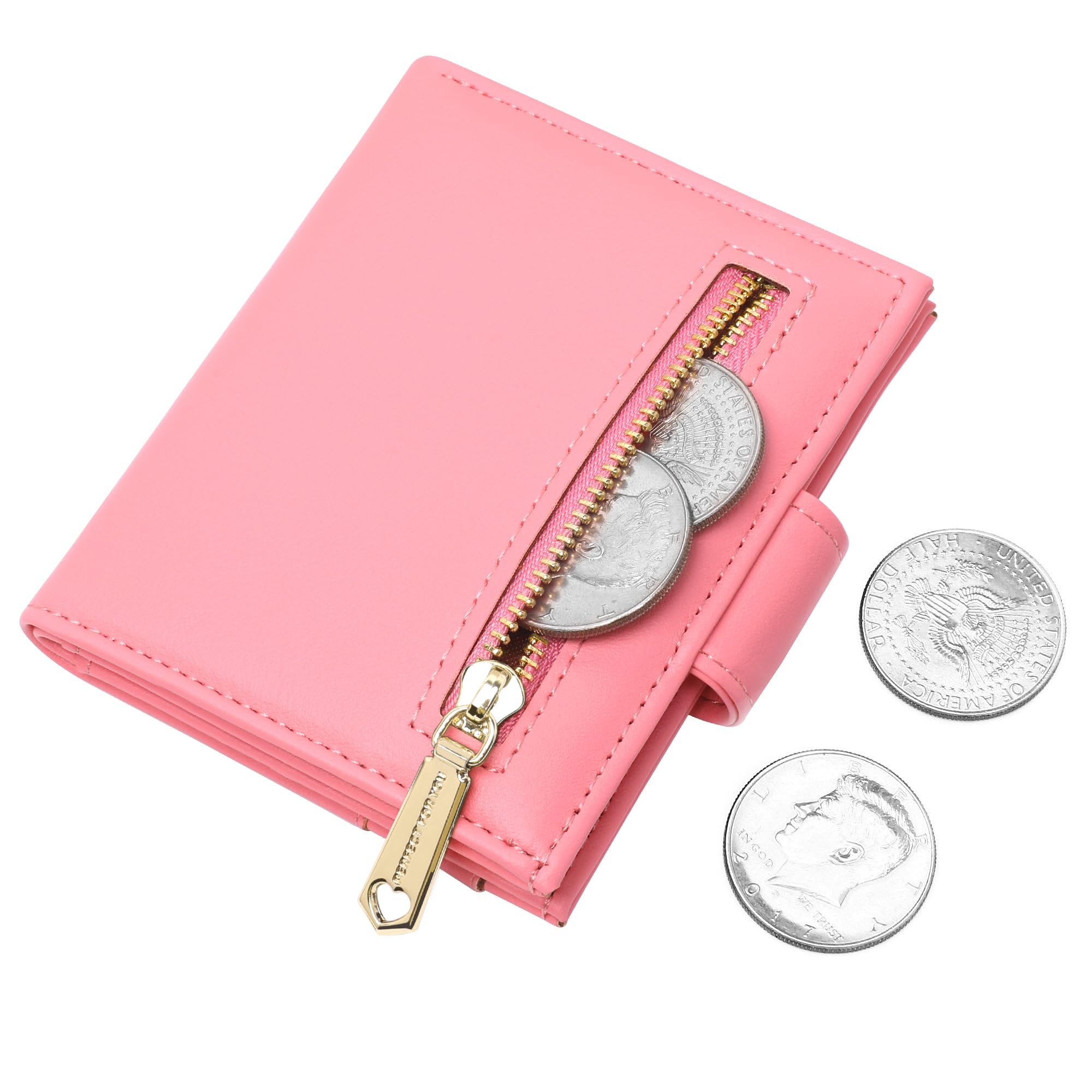 Badiya Small Wallets for Women Bifold Multi Card Case Wallet Slim Credit Card Holder with Zipper Coin Purse
