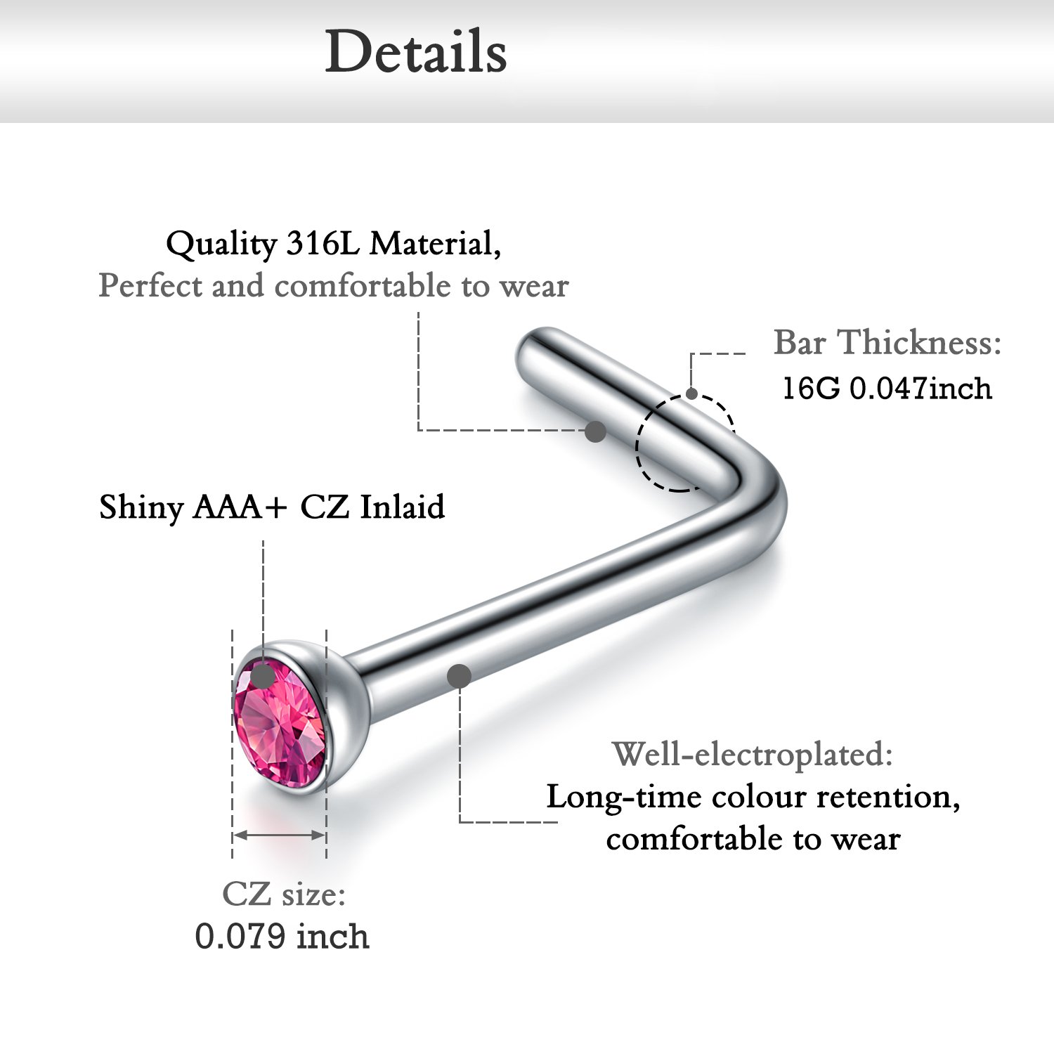 Incaton Nose Ring, 16PCS 316L Surgical Stainless Steel Body Jewelry Piercing Nose Hoop Ring and L Shaped Ring