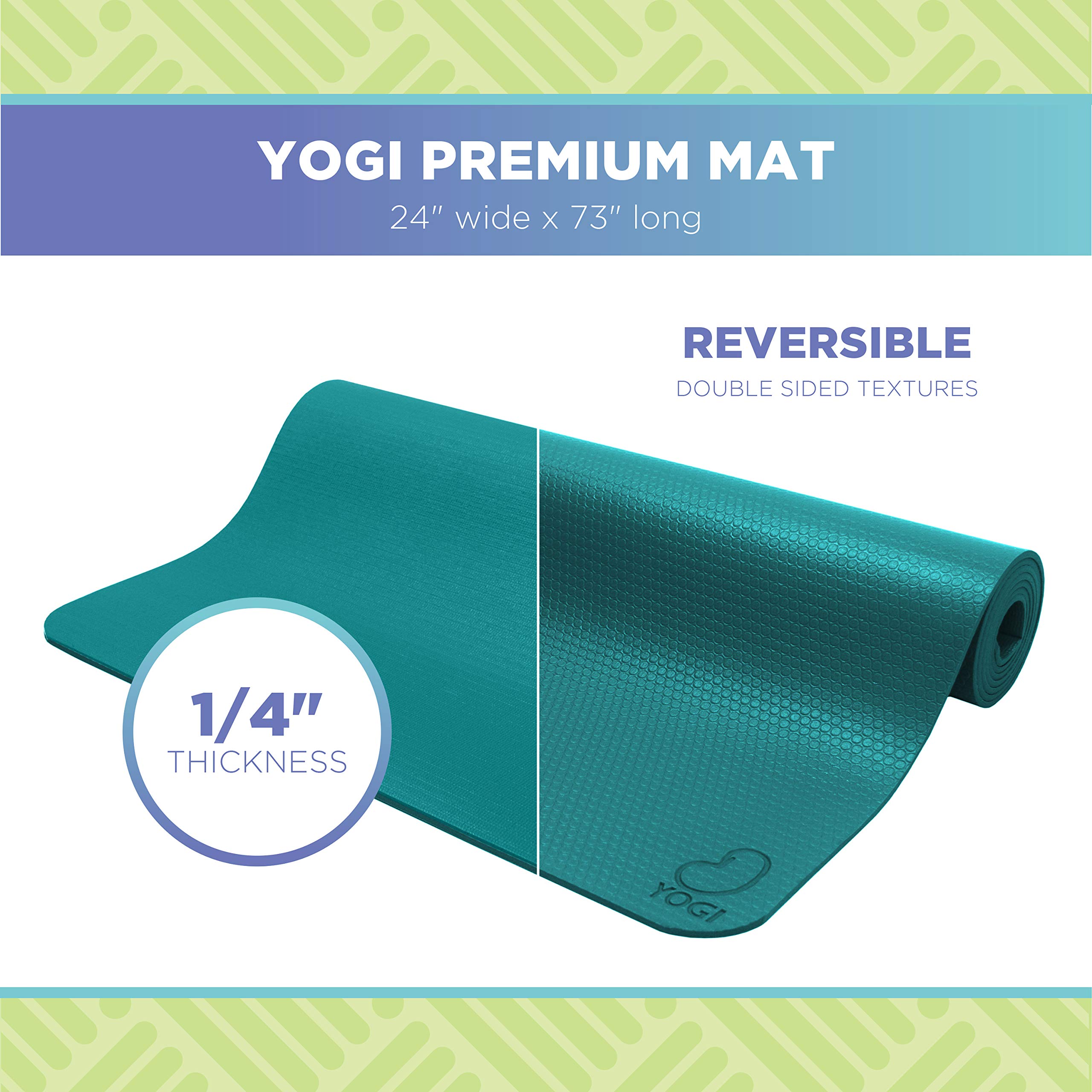 Bean Products Yogi Premium Yoga Mat, Teal | Closed Cell, Non-Skid, Slip Resistant, Double Sided | 4mm Thick (73β L x 24β W) Extra-Long | Non-toxic, SGS Certified | Earth-Friendly Exercise Gym Mat