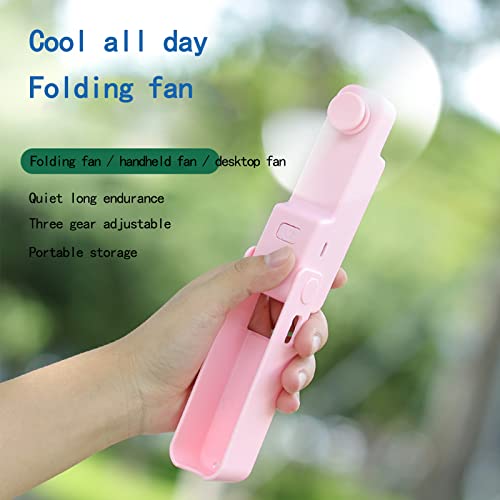Dalontun Battery Operated Personal Fan Desk Handheld 3 speeds Portable 800Mah Usb Mini Foldable Desktop Fan Rechargeable Home Office Hands Free Clip Speed Small Cooling Adjustable Table Travel(White)