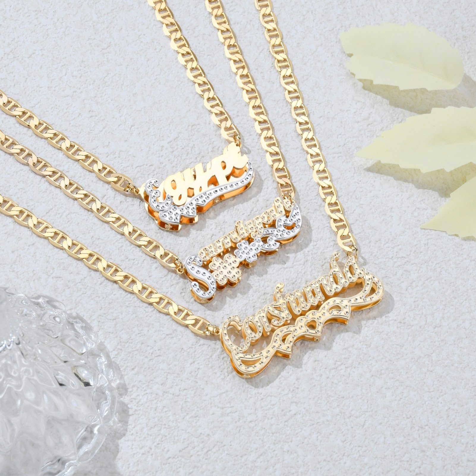 BAUMA AUTO Double Plated Name Necklace Personalized Custom Nameplate Pendant Necklace Personalized Name Jewelry for Women Men Birthday Gifts (Gold-7)