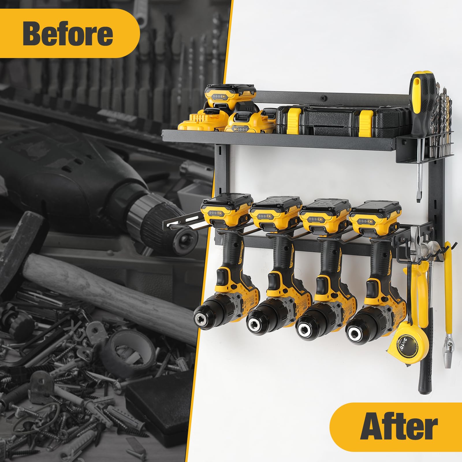 COFIT 2-Tier Power Tool Organizer, Power Drill Tool Holder, Wall Mount Tool Storage Organizer, Adjustable Height Iron Tool Rack for Garage Organization and Workshop