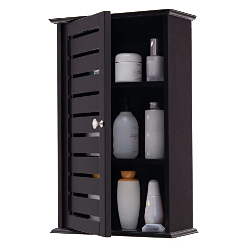 GLACER Medicine Cabinet, Wall Mounted Bathroom Storage Cabinet with Single Louvered Door and Adjustable Shelves, Perfect for Bathroom, Kitchen, Living Room, 14 x 6 x 22 inches (Espresso)