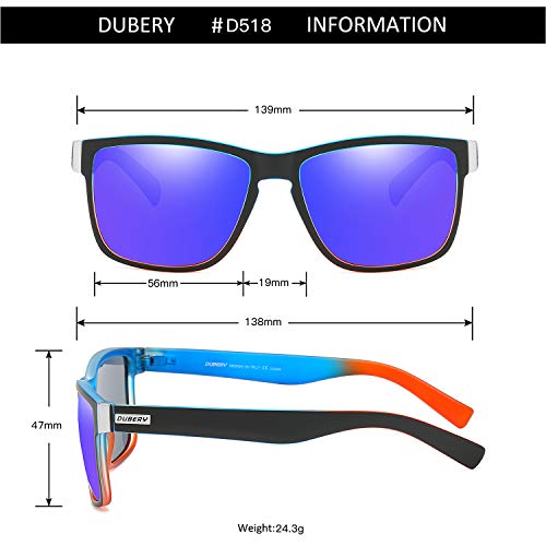 DUBERY Vintage Polarized Sunglasses for Men Women Retro Square Sun Glasses D518 (Blue&Orange/Mazarine)