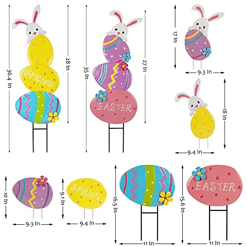Brwoynn Easter Decorations, Set of 2 Easter Yard Signs, Metal Stakes Easter Day Outdoor Decorations, Easter Bunny Egg Decor for Easter Outside Lawn Decorations