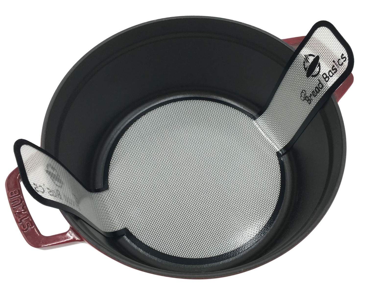 Bread Basics Silicone Baking Mat for Dutch Oven Bread Baking w/Storage Band - Long Handles for Gentler & Safer Transfer of Dough - Easy to Clean - Eco-Friendly Alternative for Parchment Paper - 8.3"