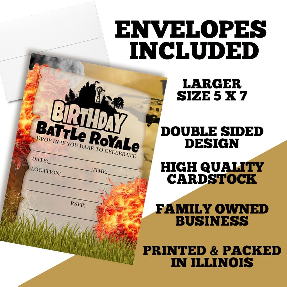 Explosion Fort Battle Video Gaming Birthday Party Invitations, 20 5x7 Fill In Cards with Twenty White Envelopes by AmandaCreation Video Gaming Party Supplies