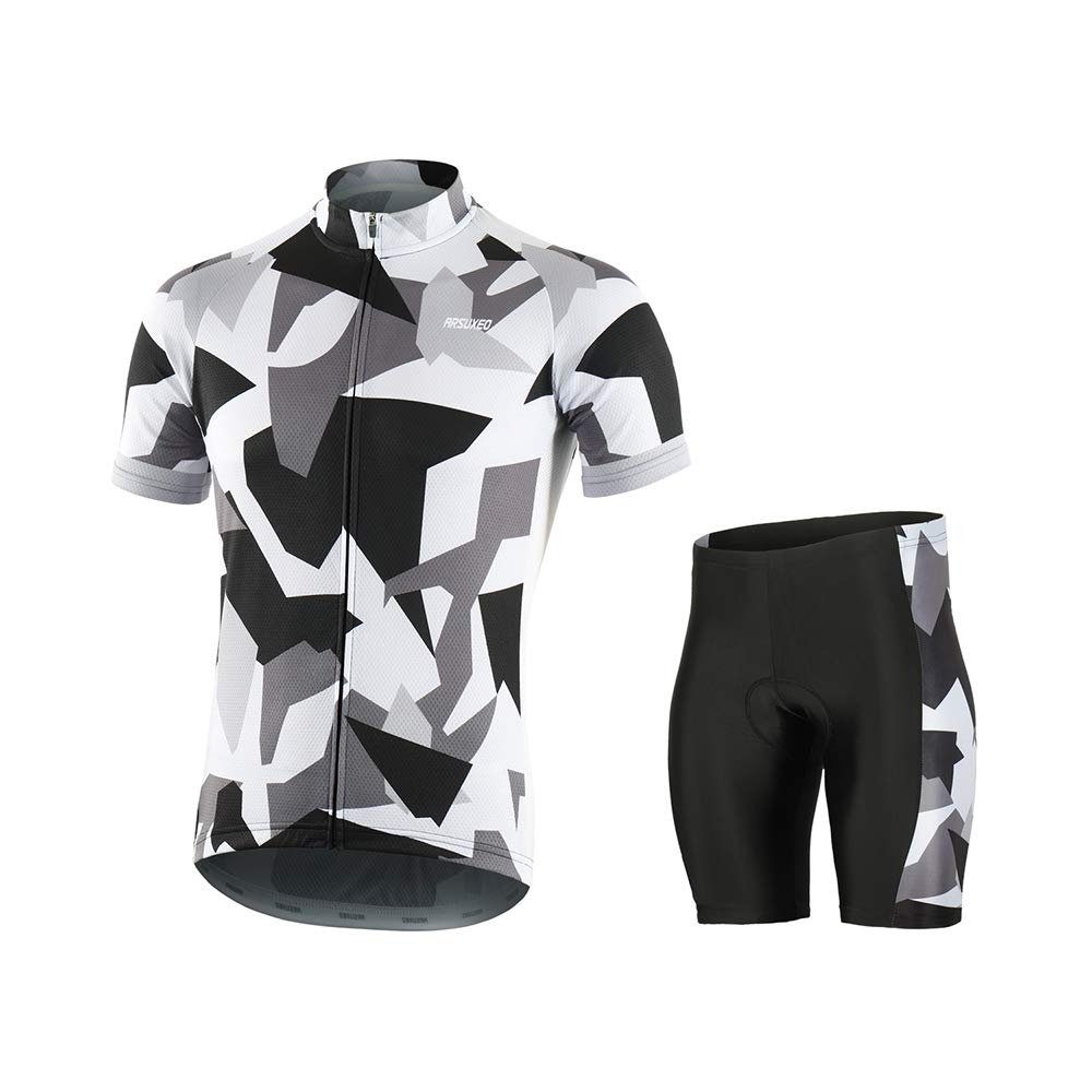 ARSUXEO Men's Cycling Jerseys MTB Bike Sets with Shirt and Bicycle Padded Shorts Z1006 size Medium
