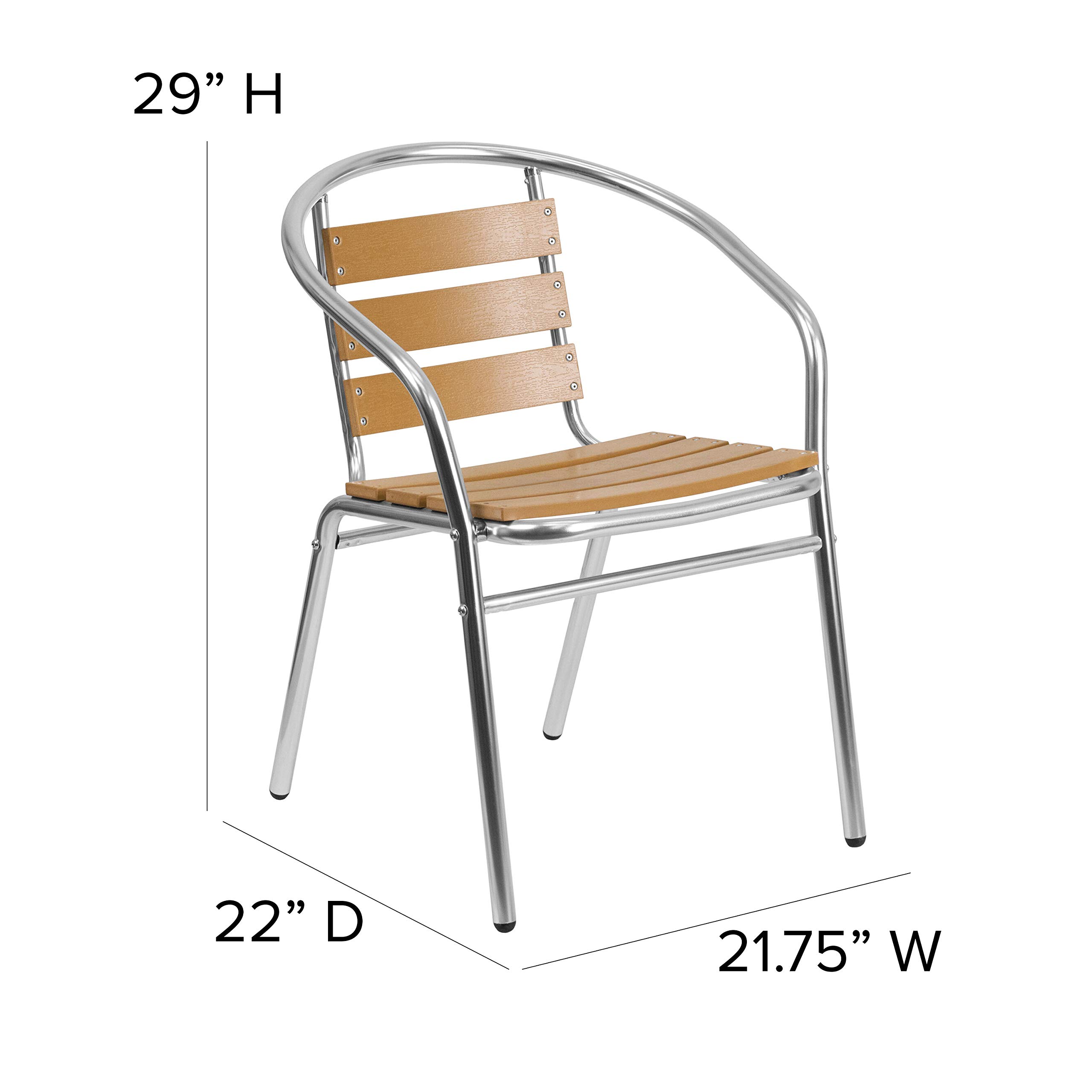 EMMA + OLIVER Aluminum Indoor-Outdoor Stack Chair w/Triple Slat Faux Teak Back