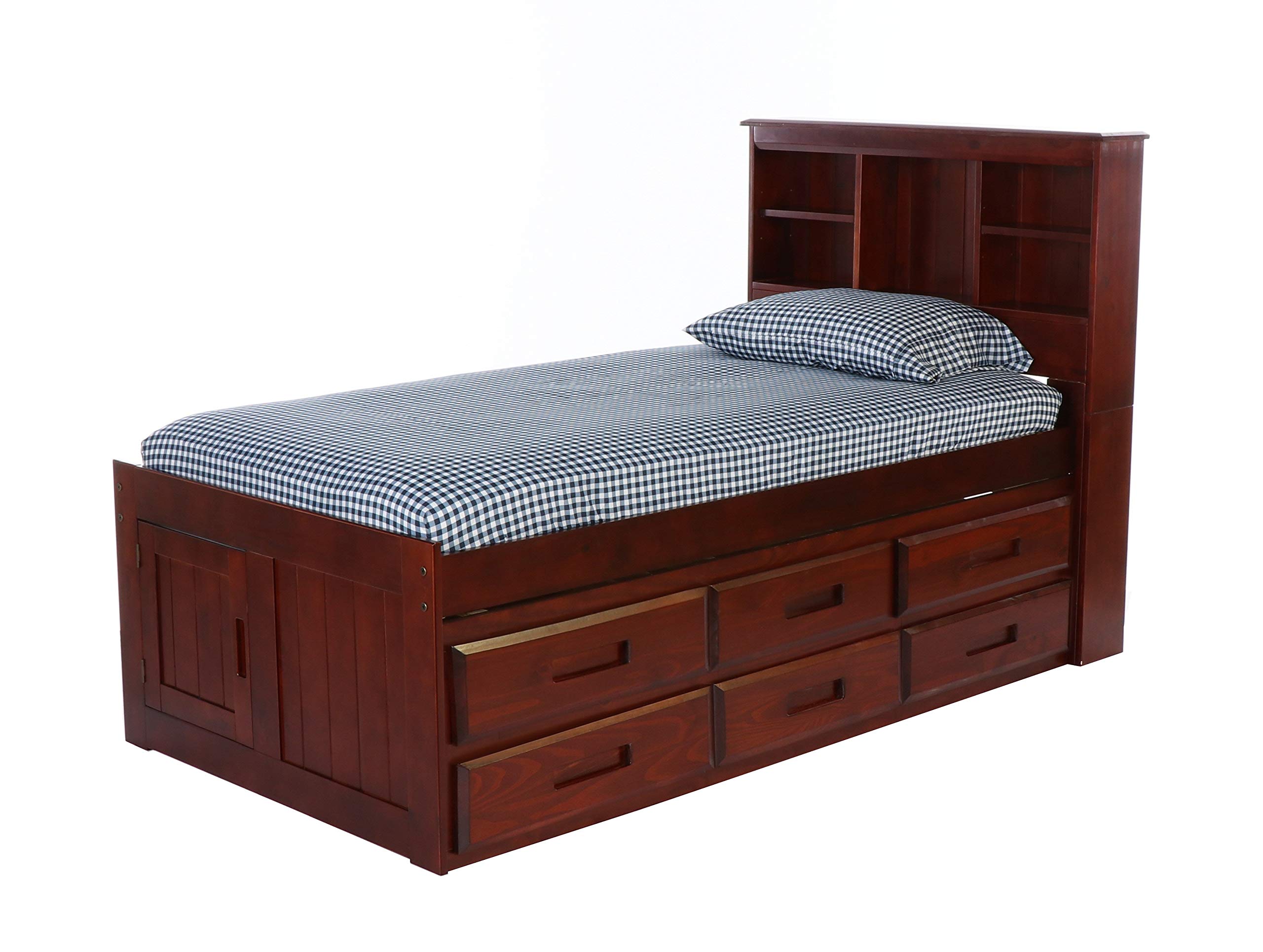 Discovery World Furniture Captain Bed with 6 Drawers (Twin, Merlot)