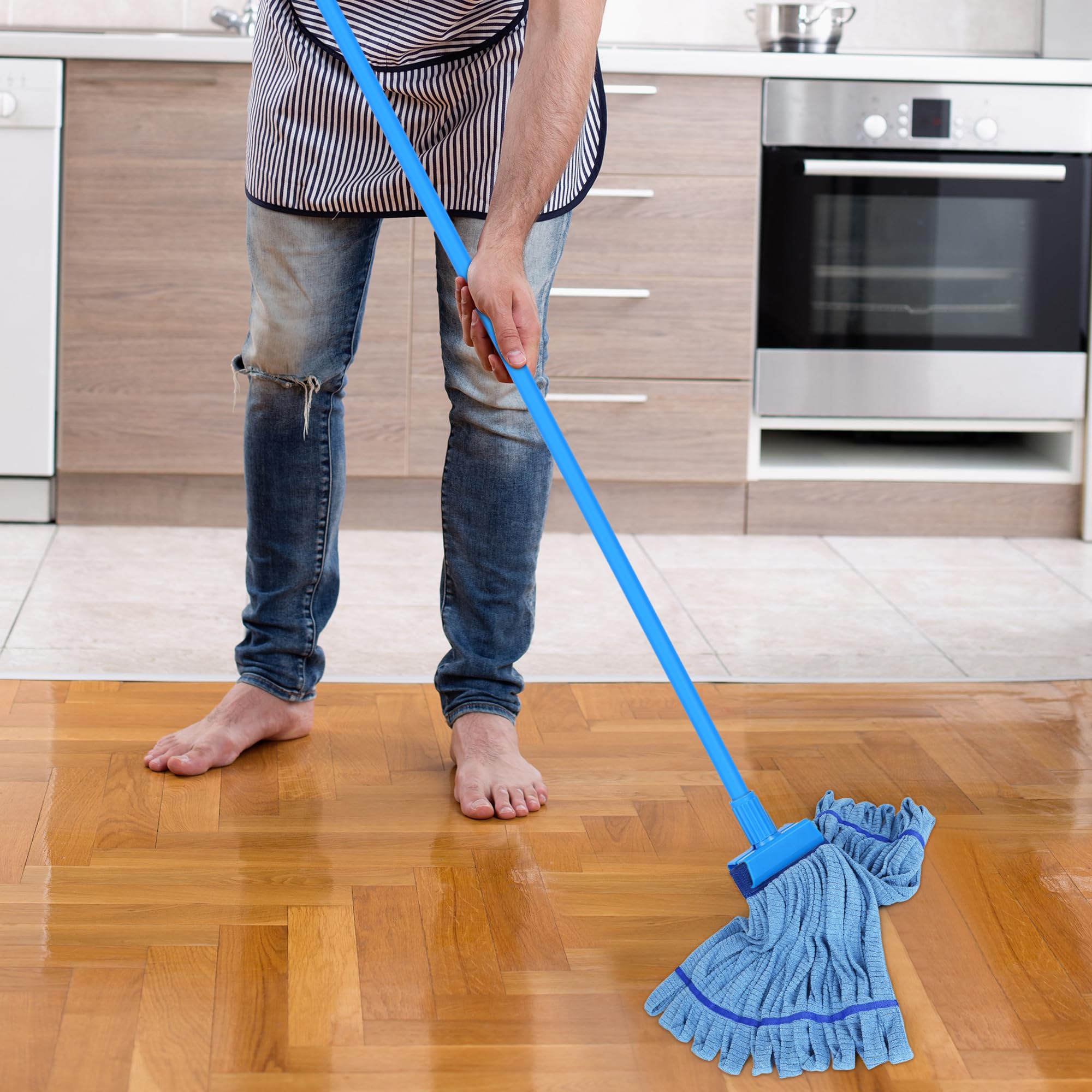 DRKLEAN 2 Pack Large Microfiber Tube Mop Heads,6 inch,Heavy Duty Mop Head,Highly Absorbent,Commercial Mop Head Replacement,Wet Mop Heads Replacement,for Hardwood, Tile, Laminate Floors,Blue (Blue)