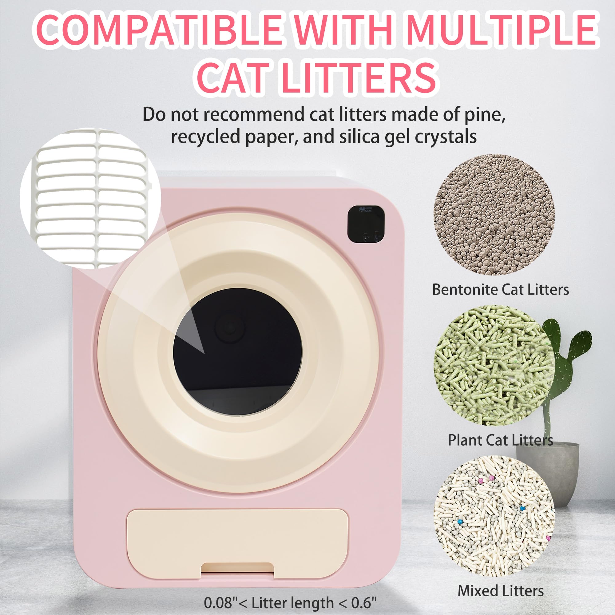 Bebeblue Self Cleaning Cat Litter Box, Automatic Cat Litter Box, No Scooping Odor Removal Health Monitoring Quiet Extra Large Space for Cats Pink