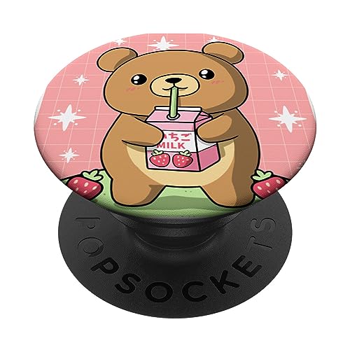 Kawaii Teddy Bear Drinking Strawberry Milk Japanese PopSockets Standard PopGrip
