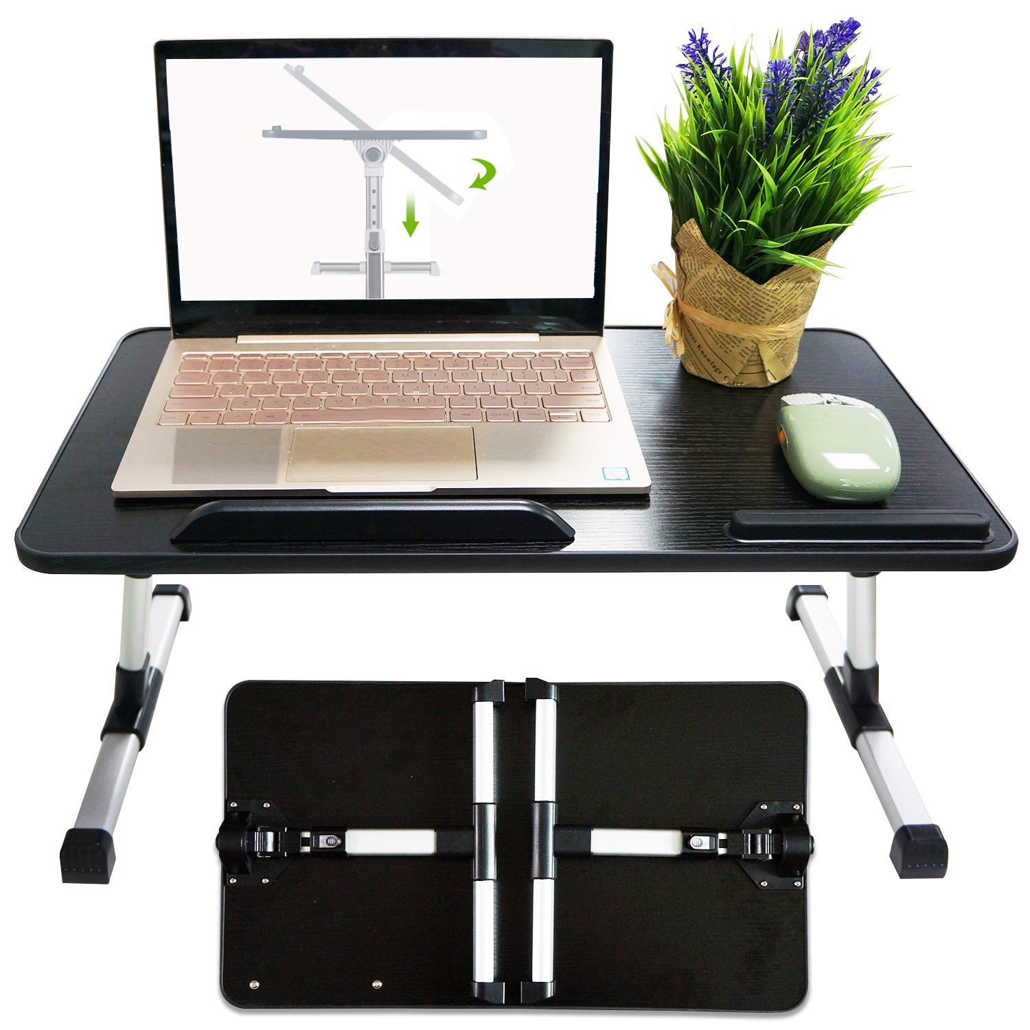 Bed Desk for Laptop, Adjustable Bed Table Tray Computer Desk, Portable Laptop Stand, Height and Angle Adjustable for Eating, Working, Writing, Medium(20.4IN X 11.8IN, Black)