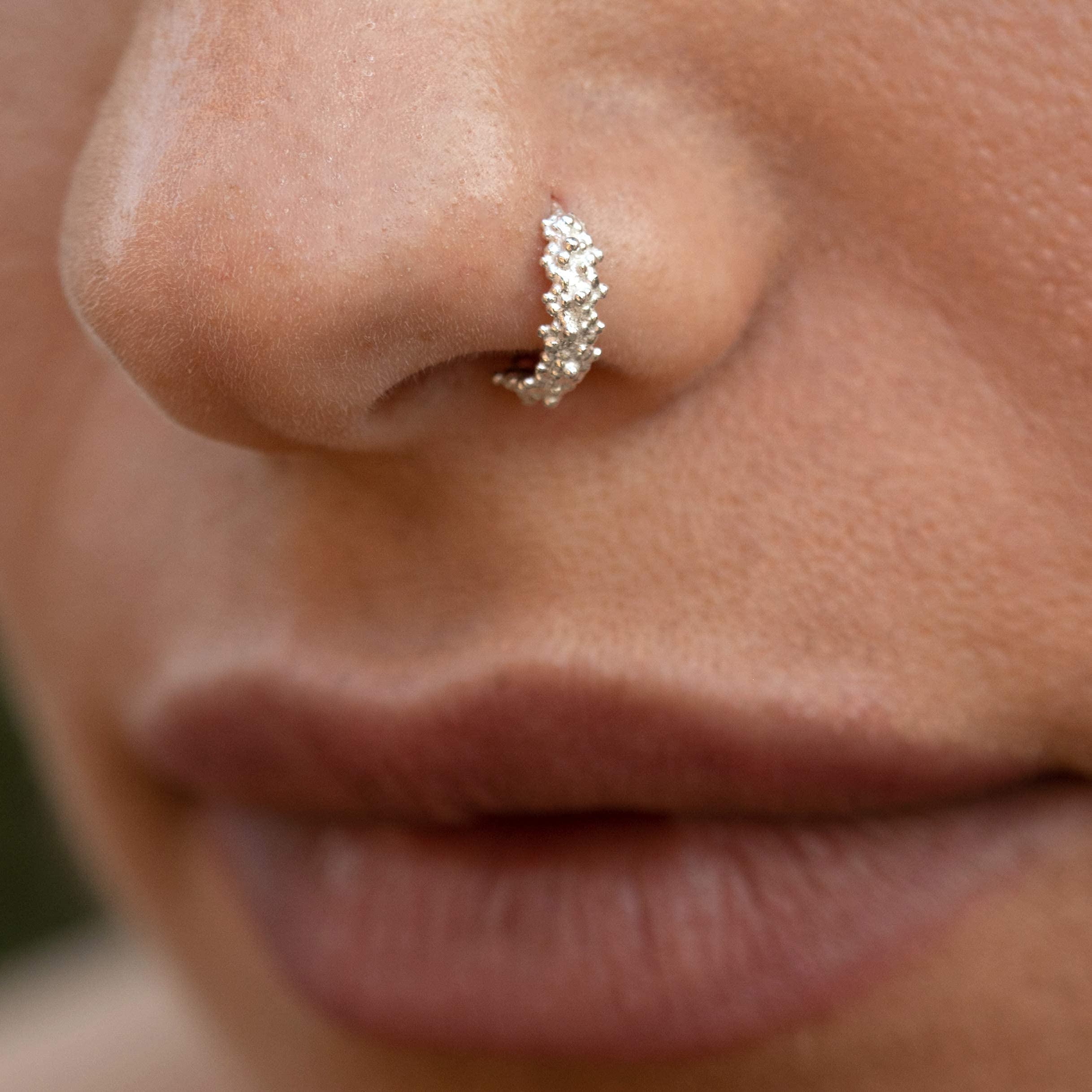 Indian Nose Ring, Unique 925 Sterling Silver Tribal Nose Hoop Piercing, 20 Gauge Earring, Handmade Jewelry