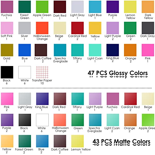 HTVRONT Permanent Vinyl for Cricut Machine-100 Pack 12"x12" Adhesive Vinyl Sheets Set, 90 Sheets Permanent Vinyl Bundle & 10 Transfer Tape for Vinyl Permanent