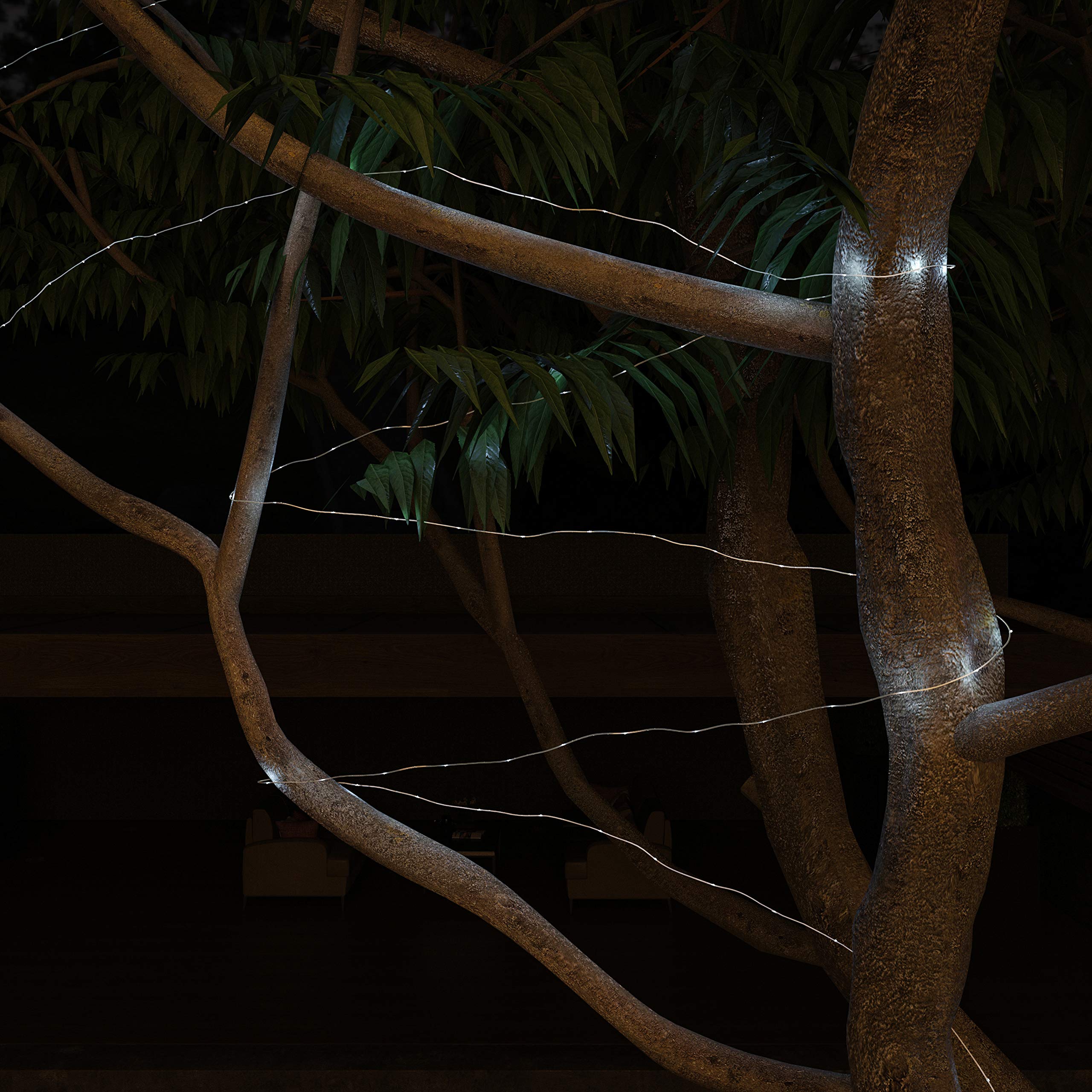 Home Pure Garden Outdoor Starry String Solar Powered Cool White Fairy 100 LED 8 Lighting Modes for Patio, Backyard, Events
