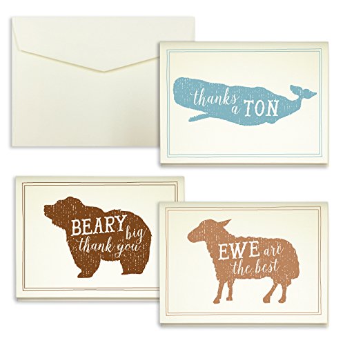 Merchants Animal Pun Thank You Cards - Pack of 24-5" x 3.5"