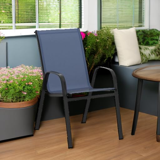 Flash Furniture Brazos Series Outdoor Stackable Patio Chairs with Flex Comfort Material, Stacking Outdoor Modern Sling Patio Chairs, Set of 4, Navy