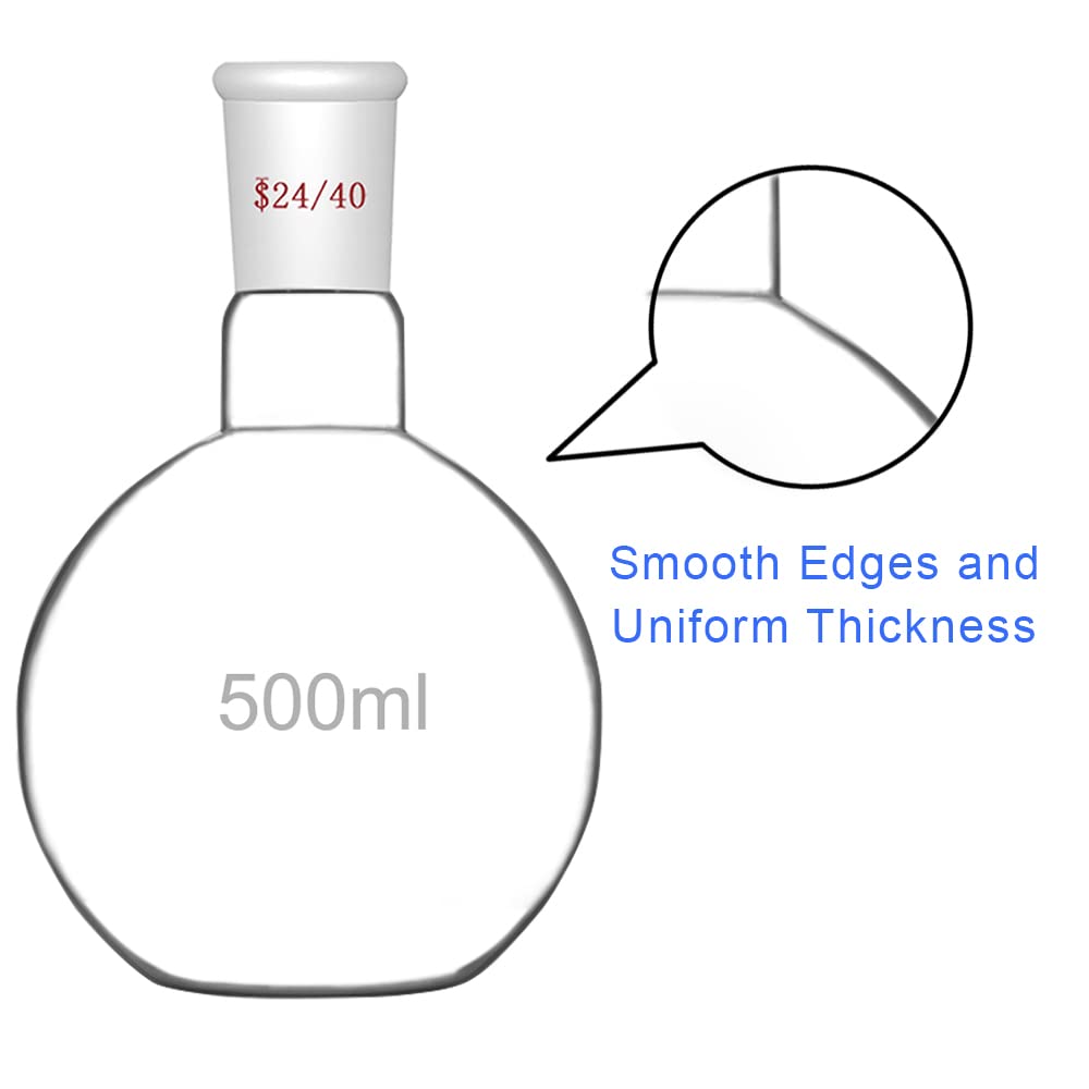 Borosilicate Glass Flat Bottom Boiling Flask, with 24/40 Standard Taper Outer Joint, 500ml