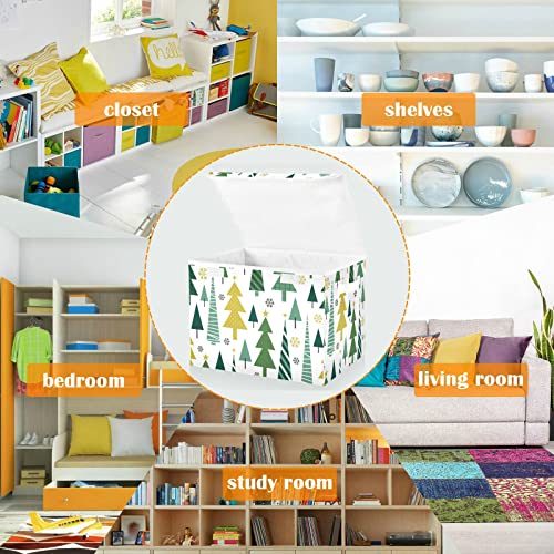 CaTaKu Christmas Tree Geen Storage Bins with Lids and Handles, Fabric Large Storage Container Cube Basket with Lid Decorative Storage Boxes for Organizing Clothes