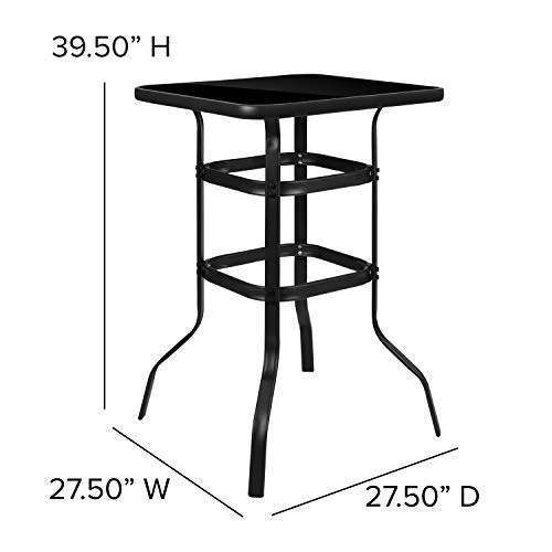 Flash Furniture Brazos Bar Table Set - 5 Piece Glass Brazos Bar Table with 4 Navy Patio Bar Stools - Brazos Outdoor Chairs