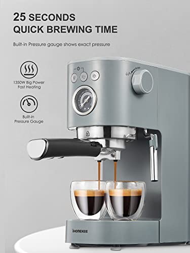 Ihomekee Espresso Machine Coffee Makers 15 Bar Cappuccino Machines with Milk Frother for Espresso/Cappuccino/Latte/Mocha for Home Brewing 1350W