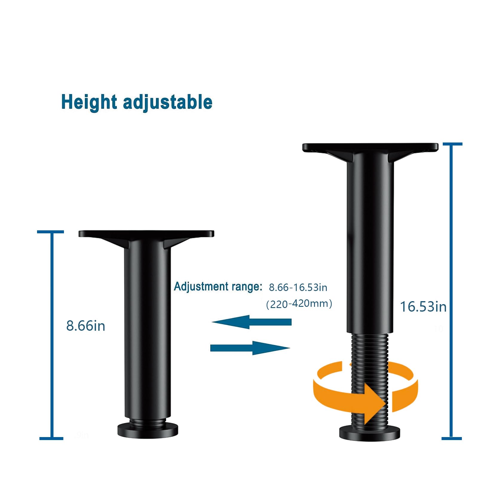 Bed Frame Support Legs Adjustable: Sofa Couch Center Brackets Replacement Reinforcement Parts Furniture Slats Board Leg Feet (8.66-16.53, Black-C)