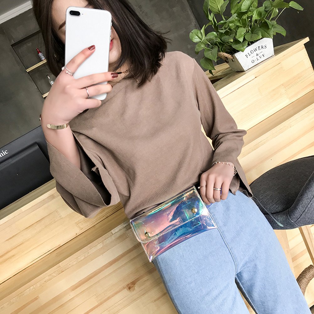 LUOEM Waist Bags Shiny PU Leather Hologram Shoulder Bag Cross-body Chest Bag for Women