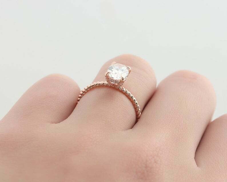 BeBold 1.5ct Oval Cut Simulated Diamond CZ Engagement Ring for Women Twist Rope Style Rose Gold Plated