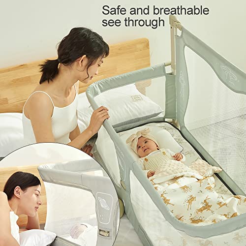 SRDCAIM 3 in 1 Baby Bedside Sleeper, Bed Side Baby Bassinet,Portable Crib,Breathable and Visible mesh Window,Soft Washable Liner Cover and Sturdy Aluminum Alloy,Baby bassinets Bedside Sleeper