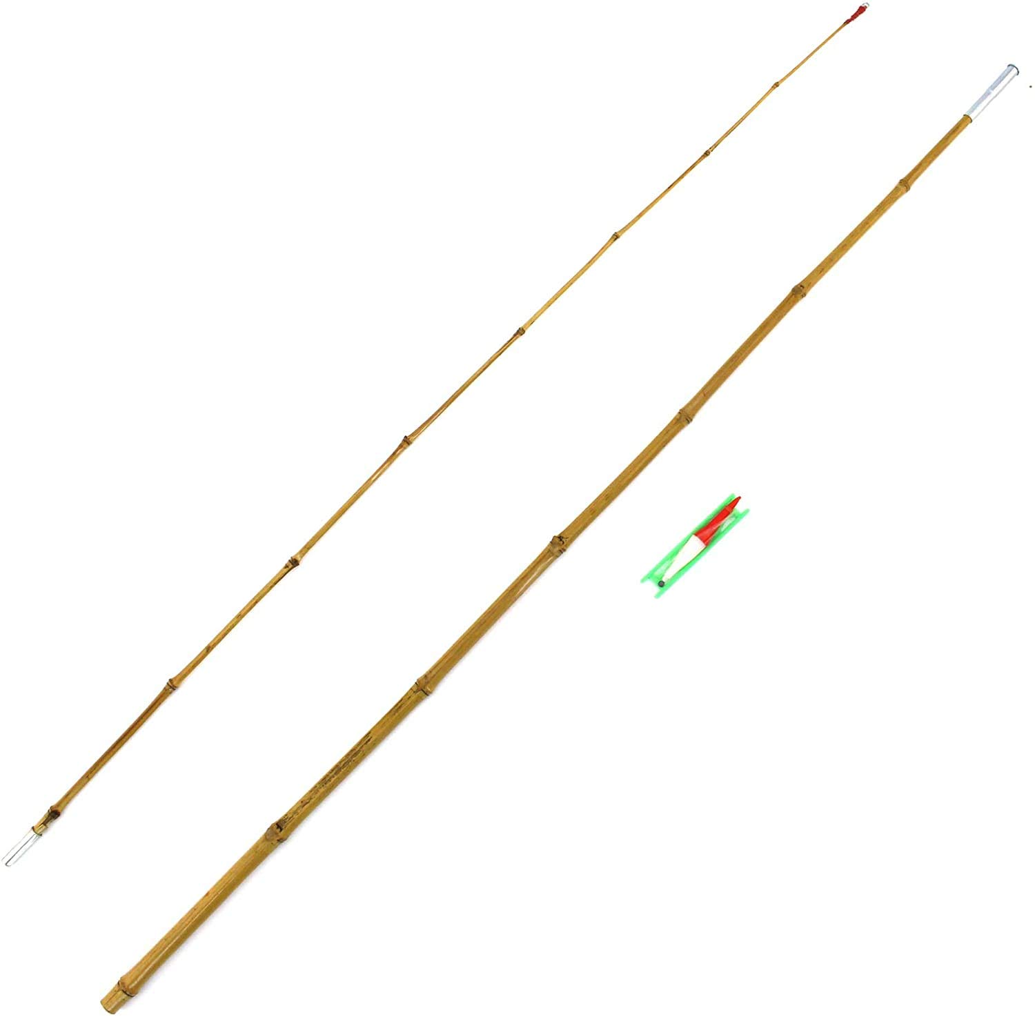 BambooMN 6 Ft Natural Bamboo Vintage Cane Fishing Pole with Bobber, Hook, Line and Sinker, 2 Piece Contruction, 1 Set