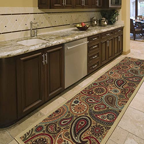 Ottomanson Ottohome Collection Non-Slip Rubberback Paisley Design 3x10 Indoor Runner Rug, 2'7" x 9'10", Beige